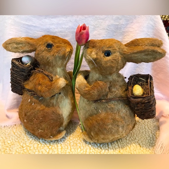 Vintage | Accents | Vintage Sisal Realistic Easter Bunnies 2 Tall ...